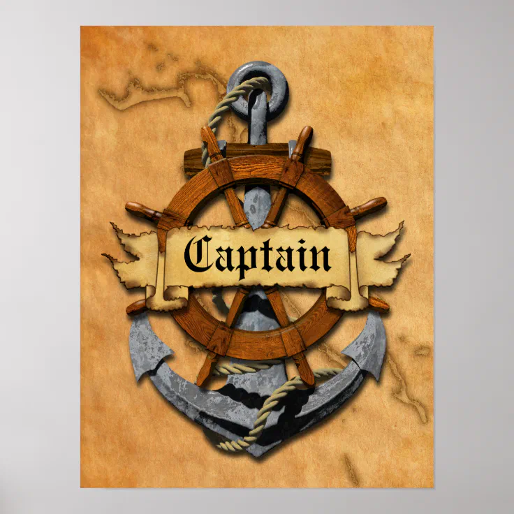 Captain Anchor And Wheel Poster | Zazzle