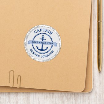 Captain anchor rope border boat name banner white patch | Zazzle