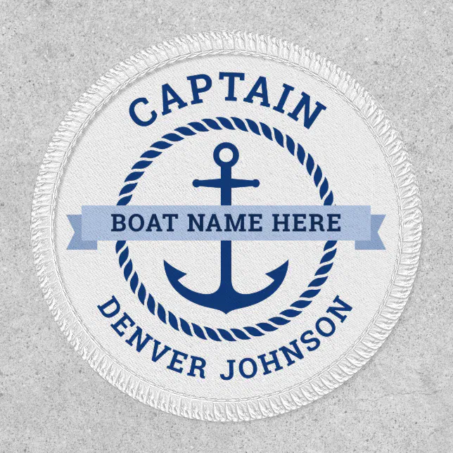 Captain anchor rope border boat name banner white patch | Zazzle