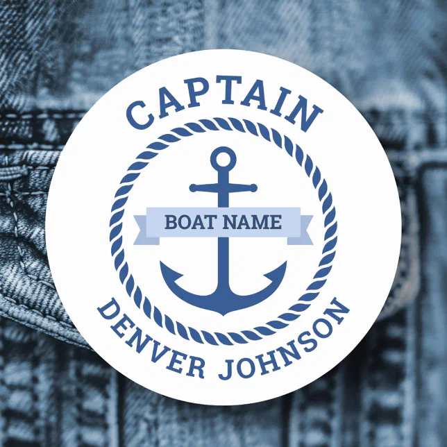 Captain anchor rope border boat name on banner name tag | Zazzle