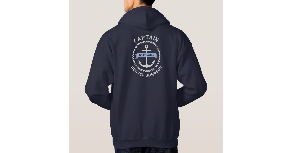 Captain anchor rope border boat name on banner T-S Hoodie | Zazzle