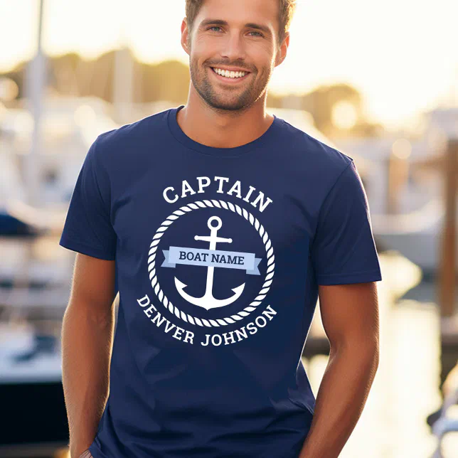 Captain anchor rope border boat name on banner T-Shirt | Zazzle