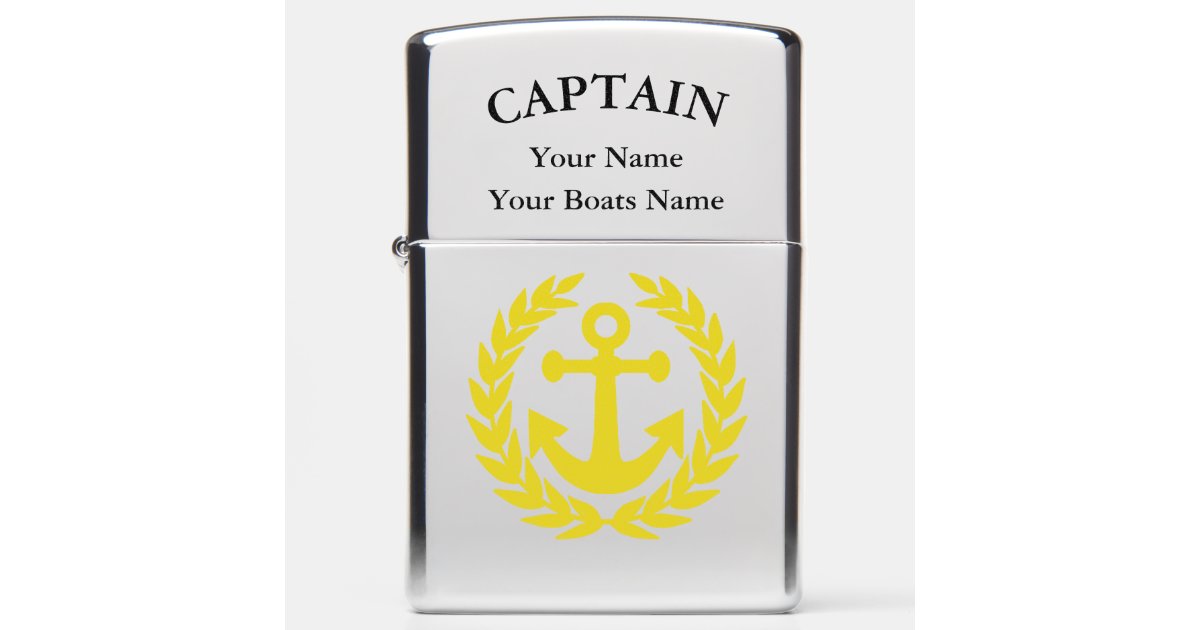 Captain and anchor with boats name zippo lighter | Zazzle