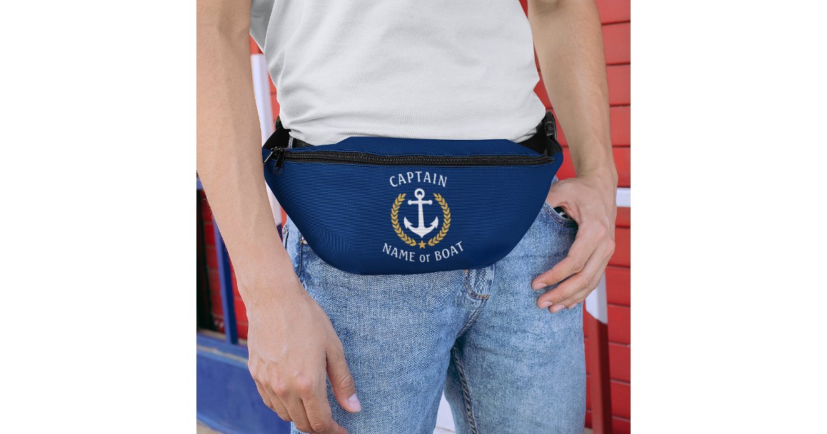 Captain Boat Name Nautical Anchor Gold Laurel Star Fanny Pack | Zazzle