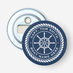 Captain boat name rope frame nautical ship's wheel bottle opener | Zazzle