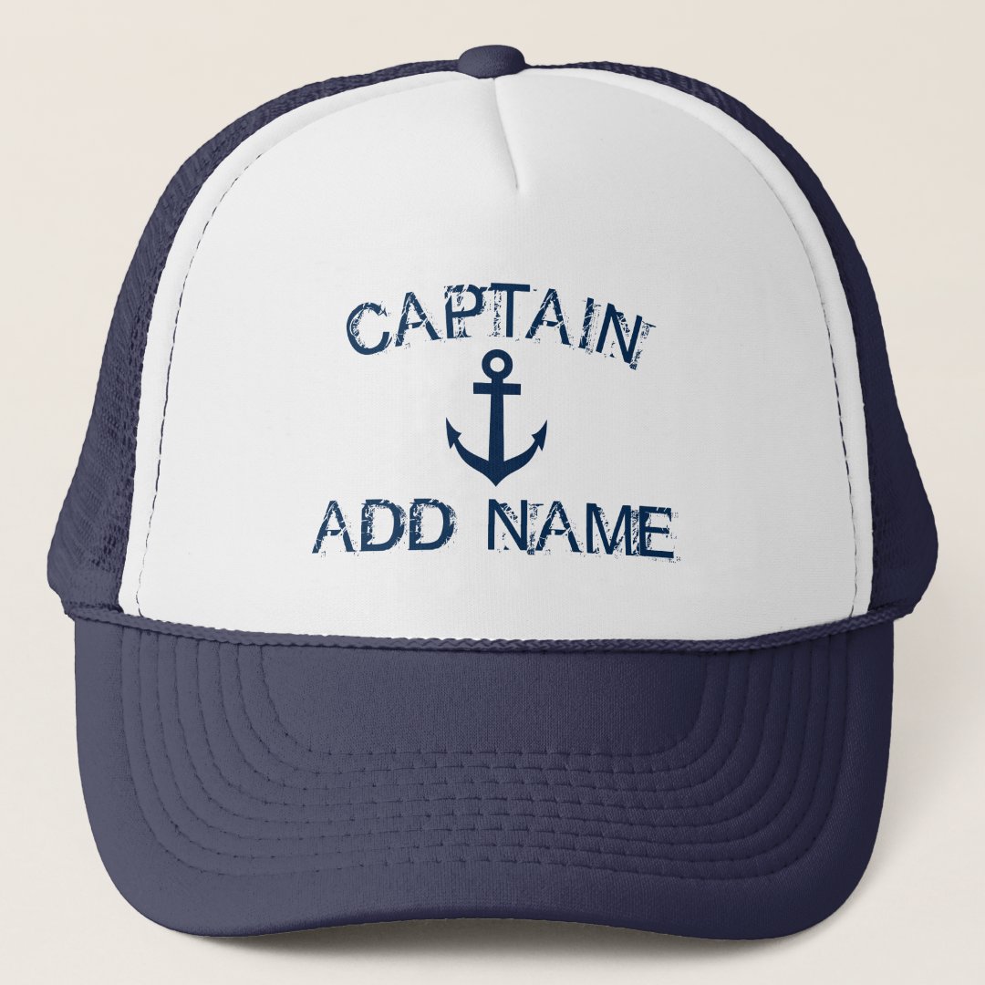 Captain hat with nautical anchor and custom name | Zazzle