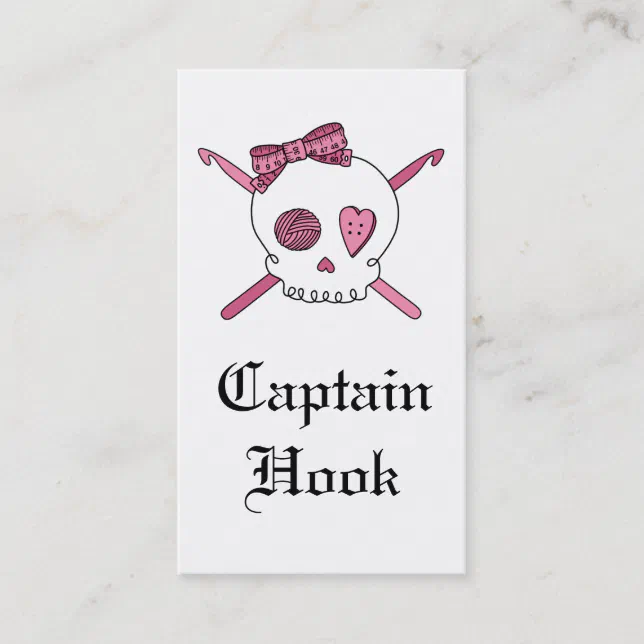 Captain Hook Skull & Crochet Hooks (Pink) Business Card | Zazzle