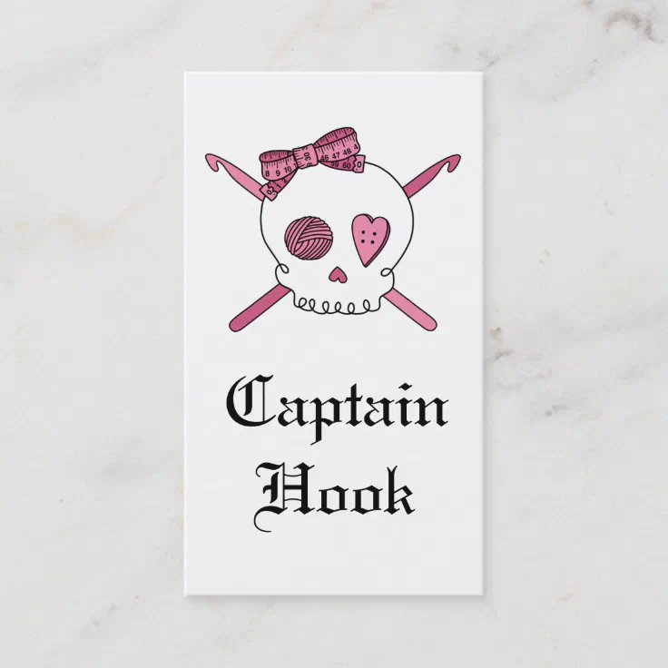 Captain Hook Skull & Crochet Hooks (Pink) Business Card | Zazzle