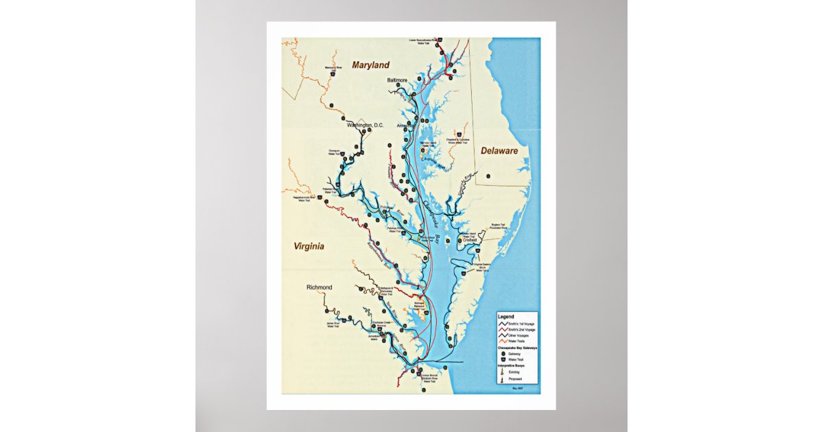 Captain John Smith Chesapeake Trails Map Poster | Zazzle