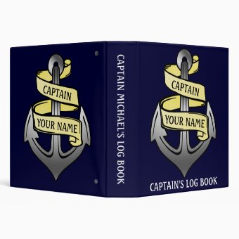 Captain Log Ship Anchor Nautical Personalized Name 3 Ring Binder | Zazzle