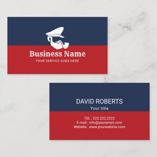 Captain Logo Modern Navy Blue & Red Nautical Business Card | Zazzle