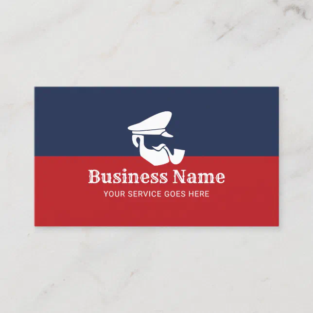 Captain Logo Modern Navy Blue & Red Nautical Business Card | Zazzle