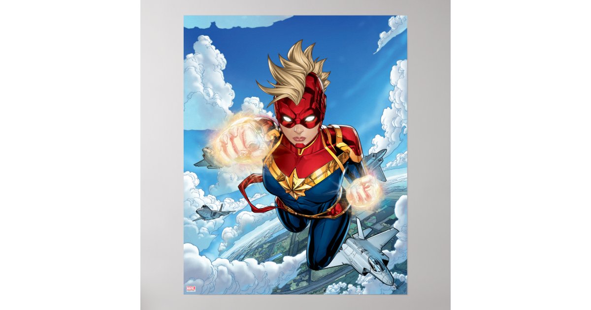 Captain Marvel Flying With Jets Poster | Zazzle