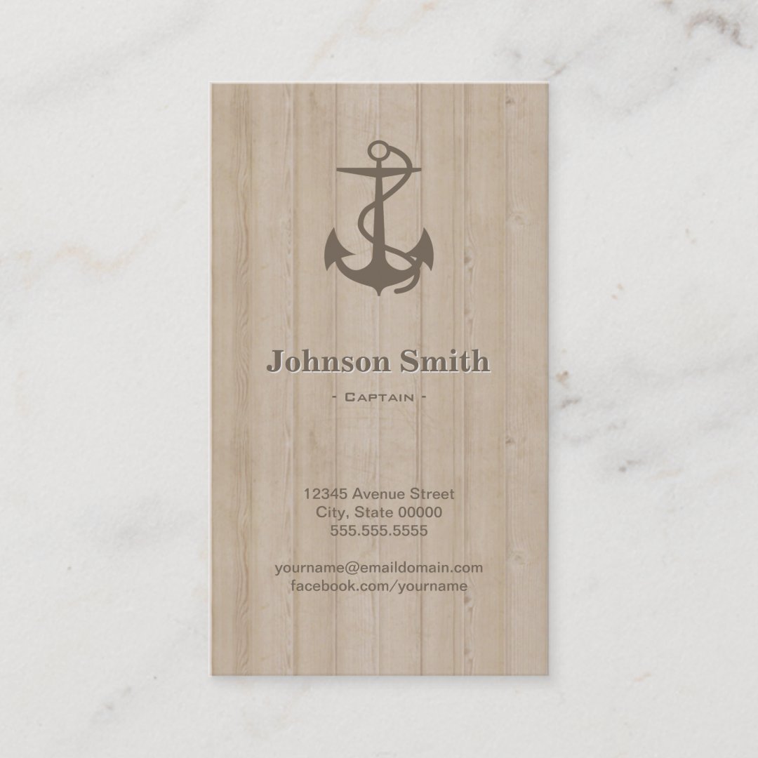 Captain - Nautical Anchor Wood Business Card | Zazzle