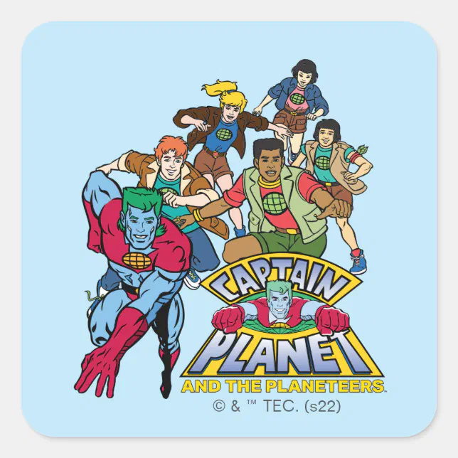 Captain Planet & the Planeteers Group Logo Graphic Square Sticker | Zazzle