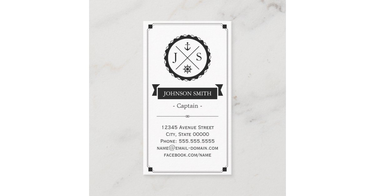 Captain - Retro Nautical Monogram Business Card | Zazzle