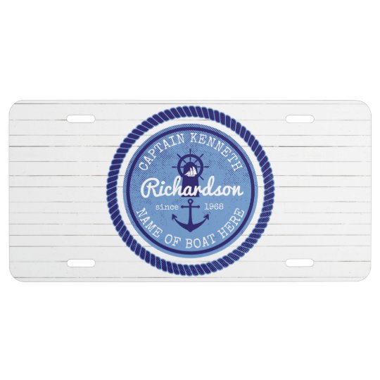 Captain Vintage Nautical Rope Anchor Helm Boat License Plate | Zazzle.com
