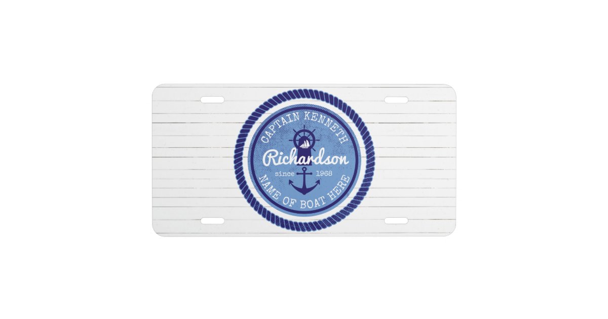 Captain Vintage Nautical Rope Anchor Helm Boat License Plate | Zazzle