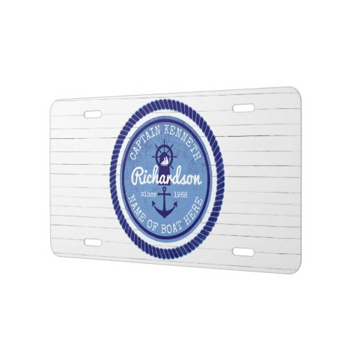 Captain Vintage Nautical Rope Anchor Helm Boat License Plate | Zazzle