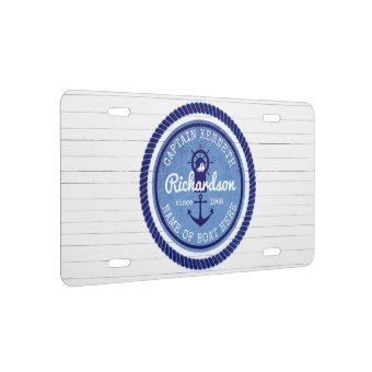 Captain Vintage Nautical Rope Anchor Helm Boat License Plate | Zazzle