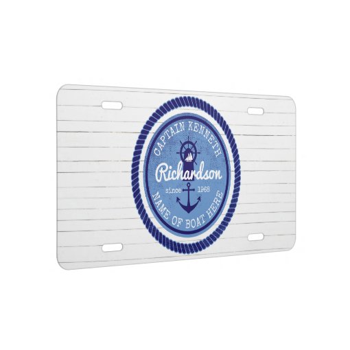 Captain Vintage Nautical Rope Anchor Helm Boat License Plate | Zazzle