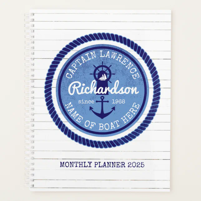 Captain Vintage Nautical Rope Anchor Helm Boat Planner | Zazzle