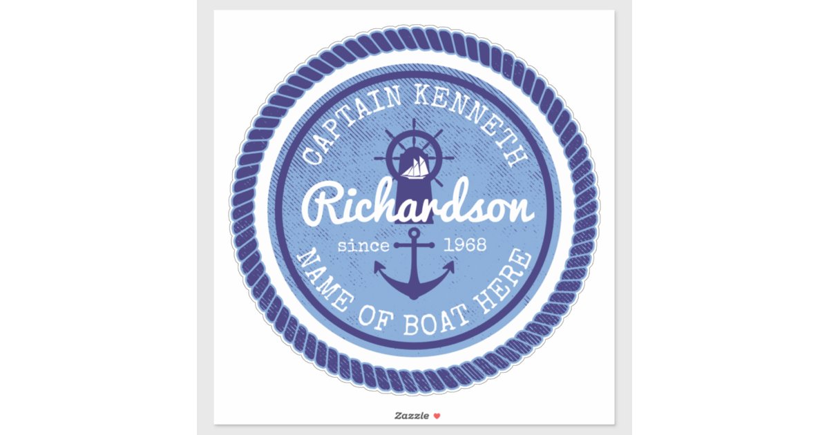 Captain Vintage Nautical Rope Anchor Helm Boat Sticker | Zazzle