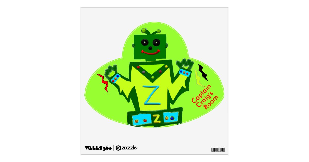 Captain Zacky Boy Robot UFO Name Wall Decal | Zazzle