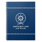 Captains Log Navy Blue White Nautical Boat Wheel Notebook | Zazzle