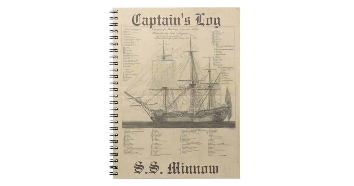 Captains Log Ship Illustration Notebook | Zazzle