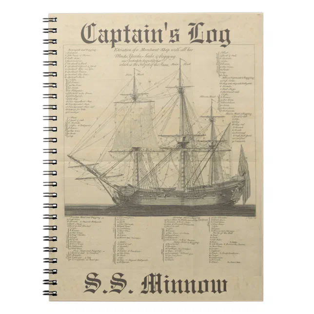 Captains Log Ship Illustration Notebook | Zazzle