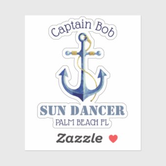 Captain's Name Boat Name Authentic Nautical Anchor Sticker | Zazzle