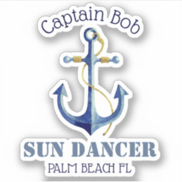 Captain's Name Boat Name Authentic Nautical Anchor Sticker | Zazzle