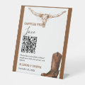 Capture love QR code Western cowboy boots wedding Pedestal Sign | Zazzle