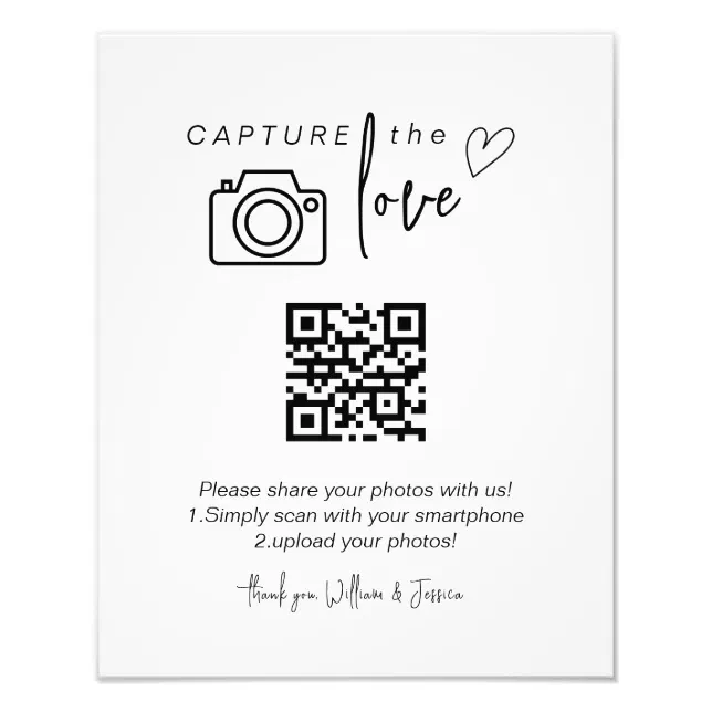 Capture the Love QR Code, Wedding Photo Signs | Zazzle