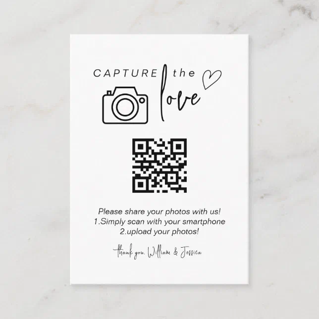 Capture the Love QR Code, Wedding Photo Signs Enclosure Card | Zazzle