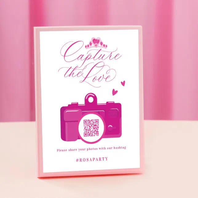 Capture the Love Quinceanera Pink Camera QR Code Poster | Zazzle