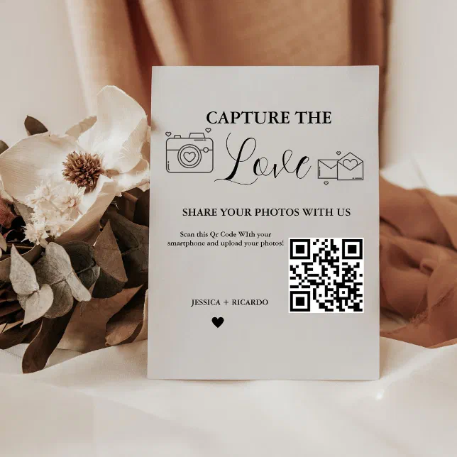 Capture the Love Wedding QR Code Card Photo Card Pedestal Sign | Zazzle