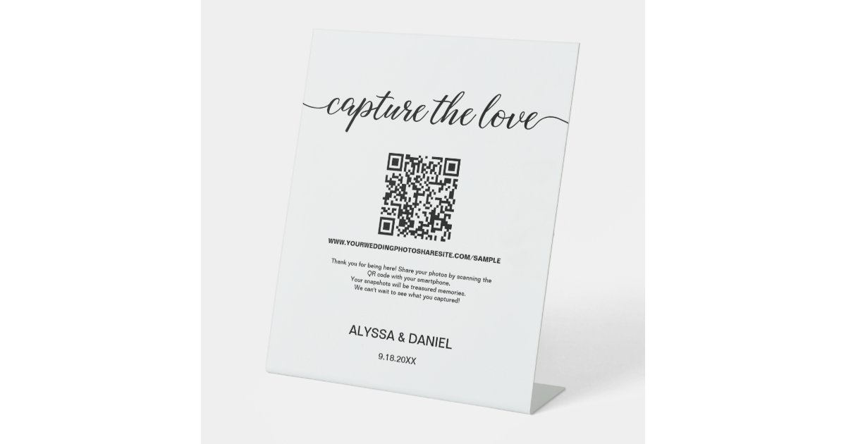 Capture the Love Wedding QR Code Photo sharing Pedestal Sign | Zazzle