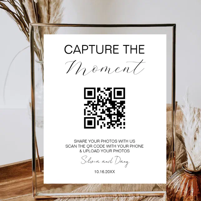 Capture The Moment QR Code Wedding Minimal Photo Poster | Zazzle