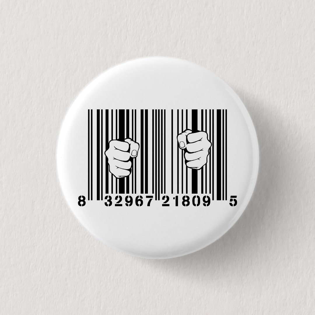 Captured By Consumerism UPC Barcode Prison Button | Zazzle