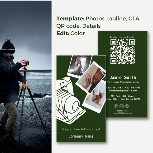 Capturing Moments in Green: Wedding Photographer Business Card | Zazzle