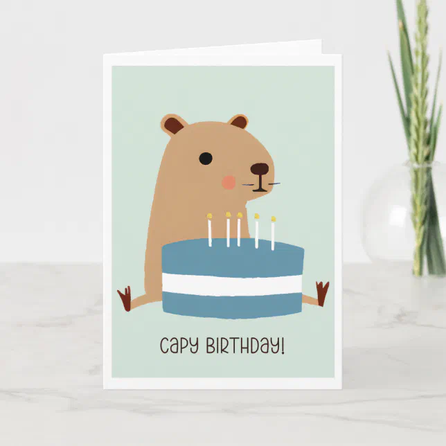 Capy Birthday Funny Punny Capybara and Cake Card | Zazzle