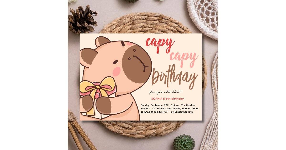 Capy capy capybara birthday invitation | Zazzle