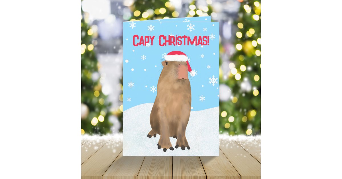 Capy Christmas Funny Cute Capybara Pun Snow Holiday Card | Zazzle