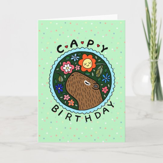 Capybara Birthday happy capy birthday Floral Card | Zazzle.com
