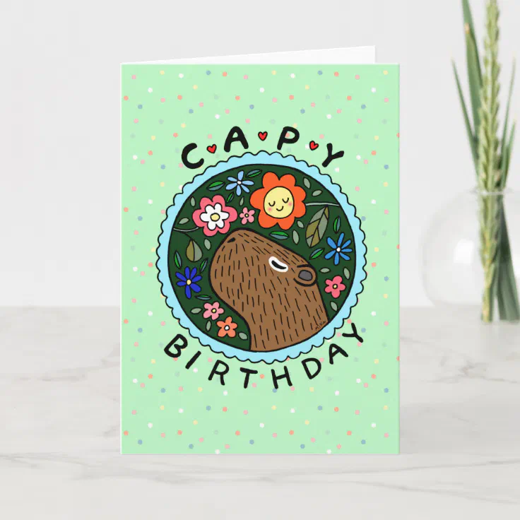 Capybara Birthday happy capy birthday Floral Card | Zazzle