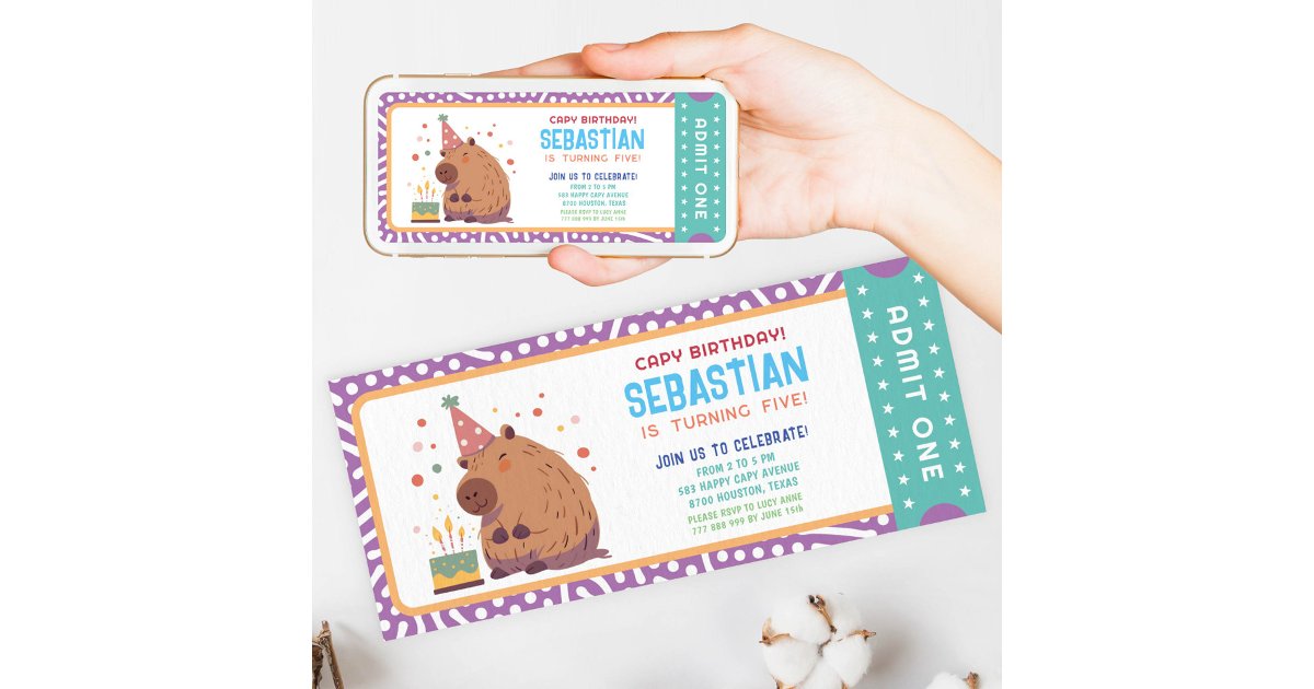 Capybara Birthday ticket Invitation | Zazzle