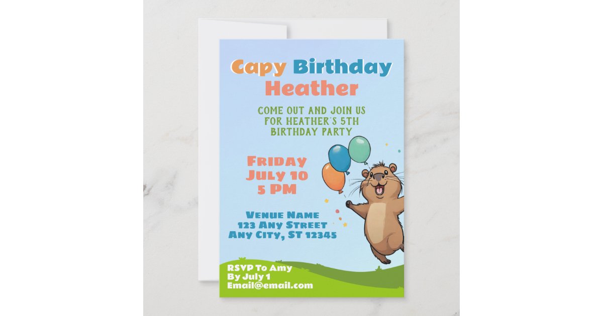 Capybara Capy Birthday Party Invitation | Zazzle
