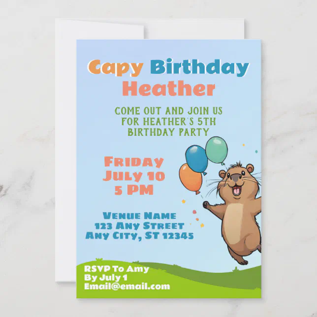 Capybara Capy Birthday Party Invitation | Zazzle
